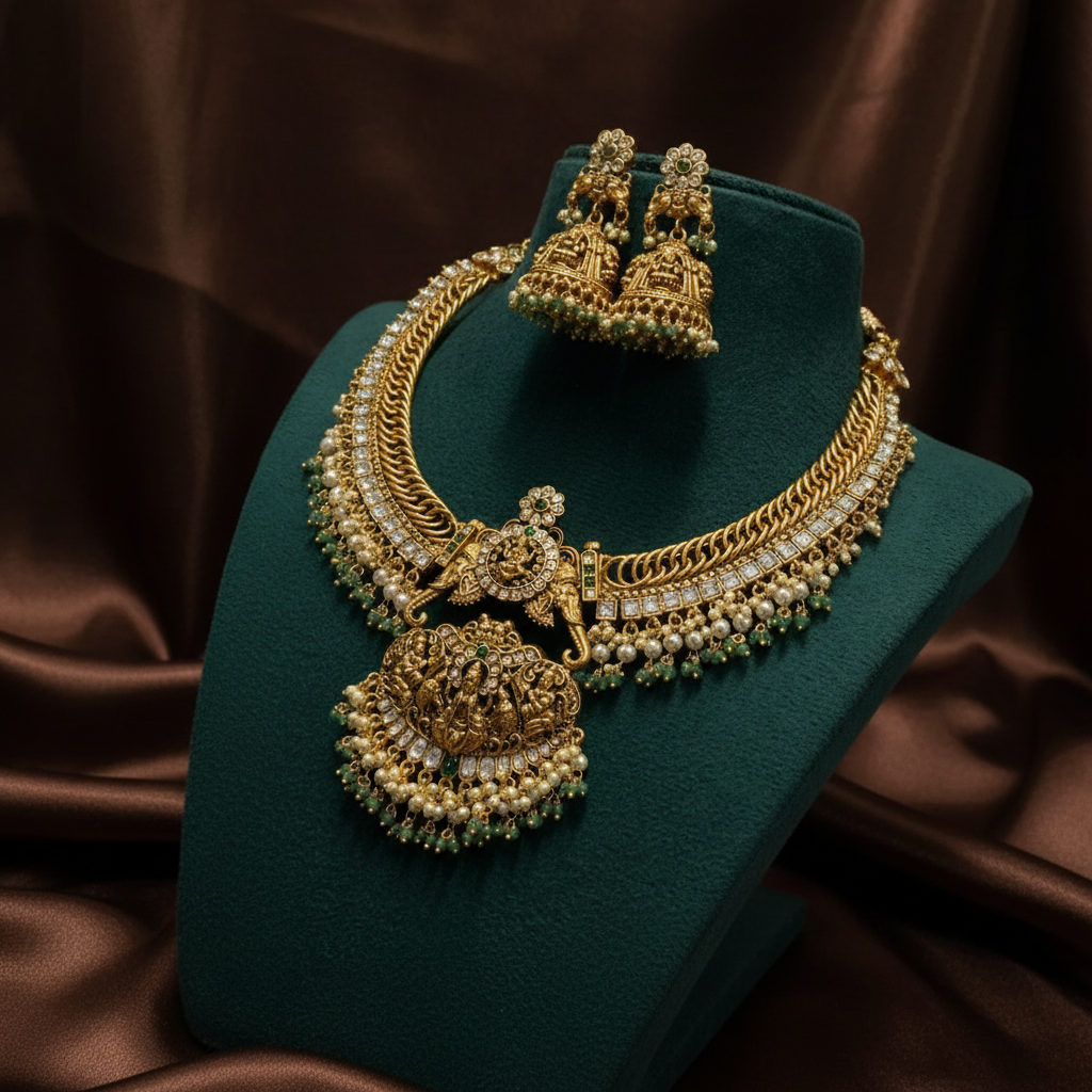 Nakshi Jilebi White Stone Necklace With Earringds - NN00936 – Spurthi ...