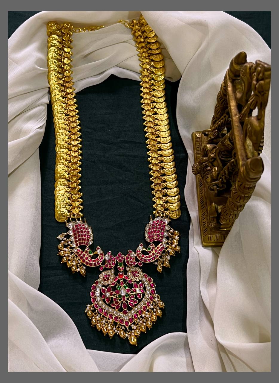Rich Beautiful Ruby Peacock with Kaasu Haram in Kundan - KH00334 ...
